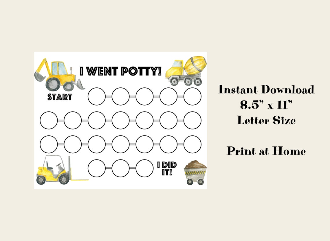 Construction Digger Potty Training Chart Instant Download PDF and JPEG ...