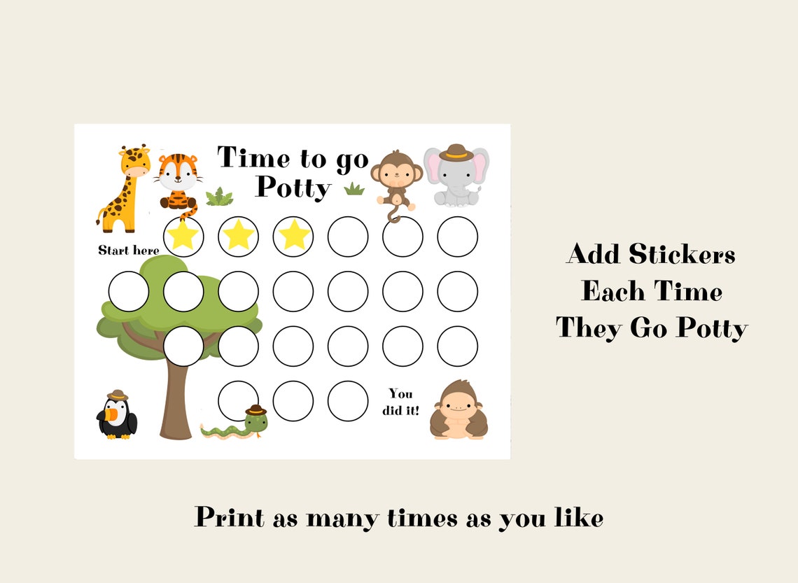 Animal Jungle Potty Training Chart Instant Download PDF and JPEG - Etsy