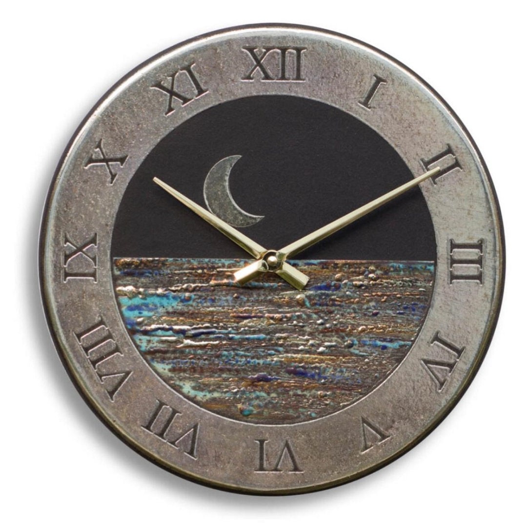 Handmade Raku Ceramic Wall Clock, Moon in the Sea Design - 29 Cm ...