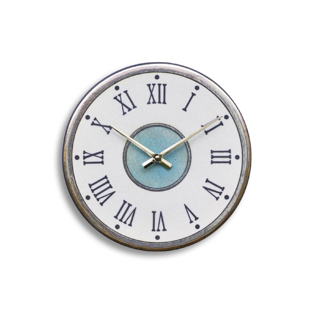 Handmade Raku Ceramic Wall Clock With Roman Numerals and a Light Blue ...