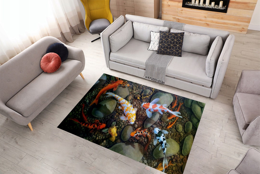 Koi Fish Rug,animal Art Rug,chinese Art Rug,living Room Rug,fish ...