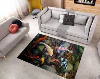 Yin Yang Rug Asia Themed Rug Koi Fish Black Art Chinese - Etsy
