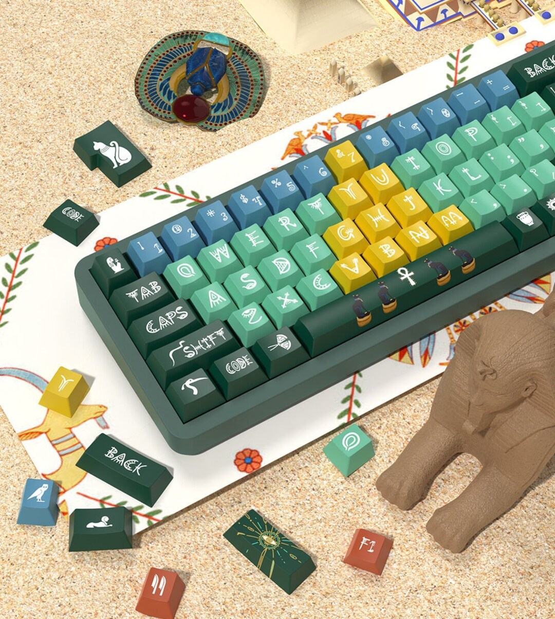 Kawaii Gaming Egypt Pyramid Themed Keycaps PBT 158 Set Cherry Profile ...