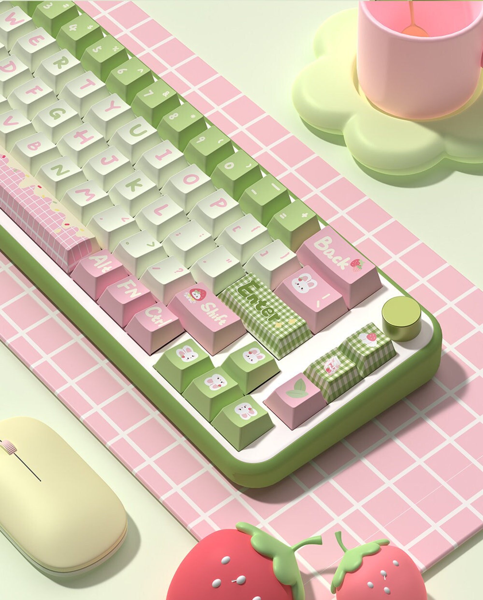 Kawaii Gaming Strawberry Milk Bunny Themed Keycaps PBT 158 Set MDA or ...