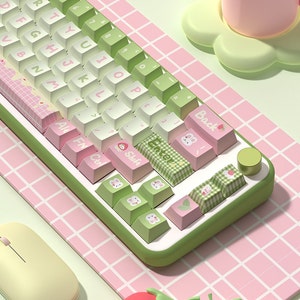 Kawaii Gaming Strawberry Milk Bunny Themed Keycaps PBT 158 Set MDA or ...
