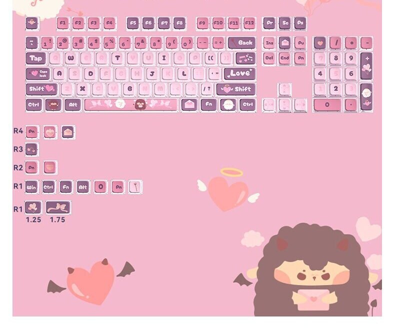 Kawaii Gaming Angel and Devil Sheep Themed Keycaps PBT 119 Set ASA ...