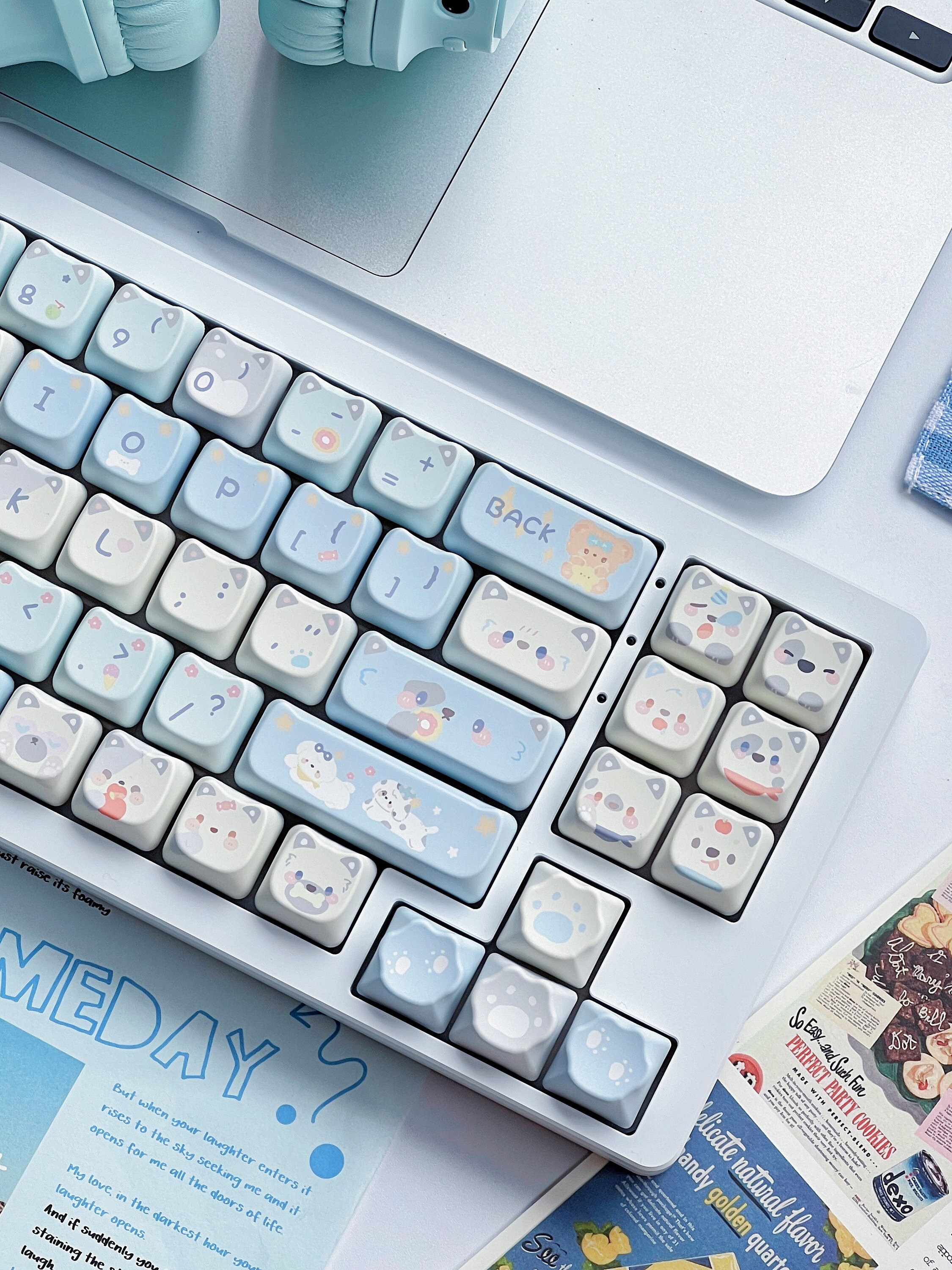 Kawaii Gaming Blue Pastel Puppies Themed Keycaps PBT 141 Set MAO ...