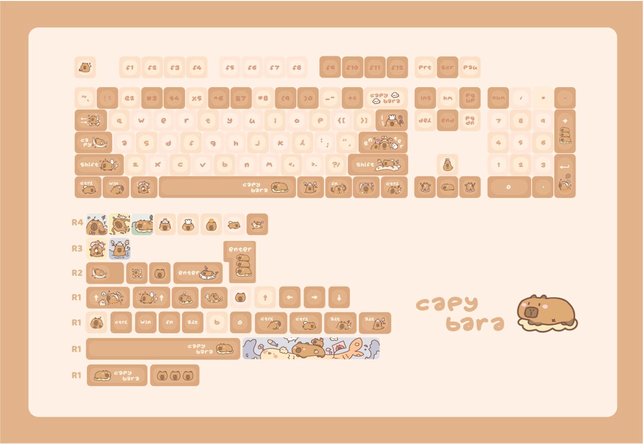 Kawaii Gaming Cute Capybara Themed Keycaps PBT 143 Set SOA Profile for ...