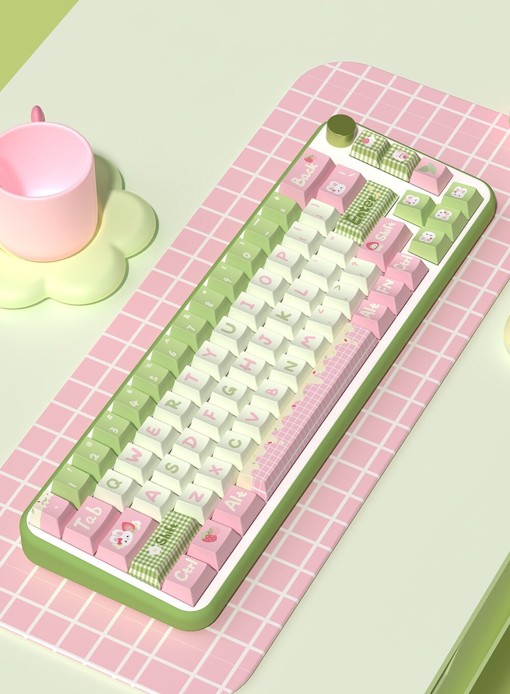 Kawaii Gaming Strawberry Milk Bunny Themed Keycaps PBT 158 Set MDA or ...