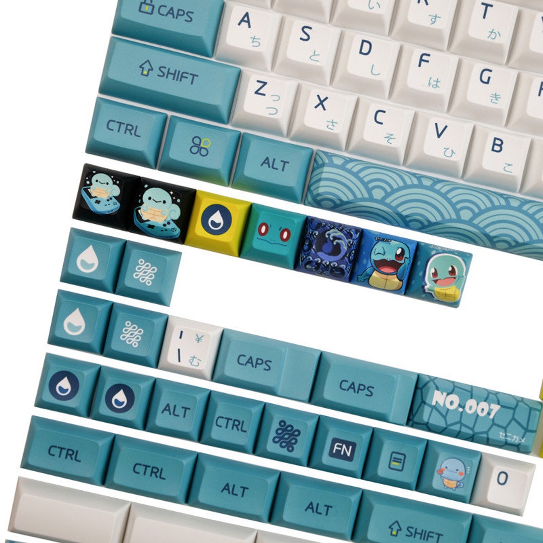 Kawaii Gaming Pokemon Squirtle Inspired Themed Keycaps PBT 140 Set KCA ...