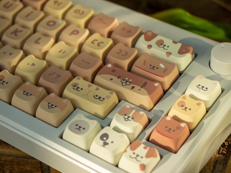 Kawaii Gaming Doggy Shaped Puppy Keycaps PBT 141 Set MAO Profile for ...