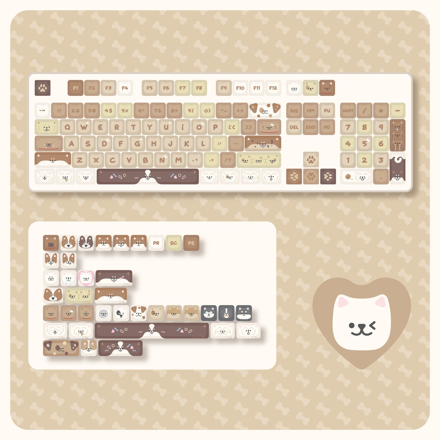 Kawaii Gaming Doggy Shaped Puppy Keycaps PBT 141 Set MAO Profile for ...