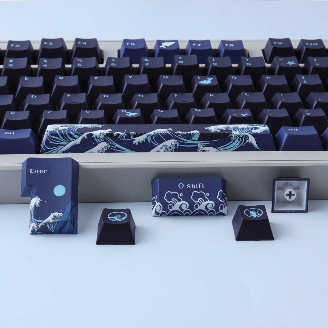 Kawaii Gaming Traditional Artistic Waves of the Night Keycaps PBT 129 ...