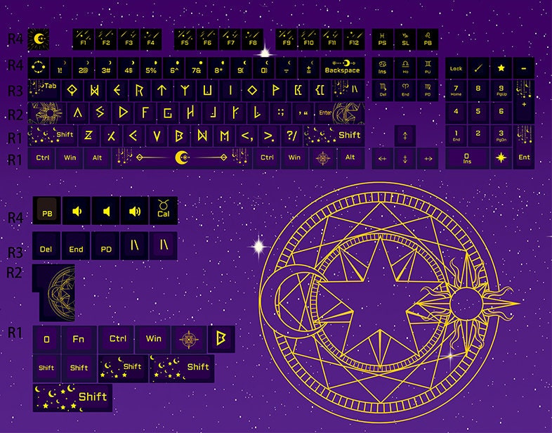 Kawaii Gaming Astrology Starry Night Themed Keycaps PBT 130 Set OEM ...