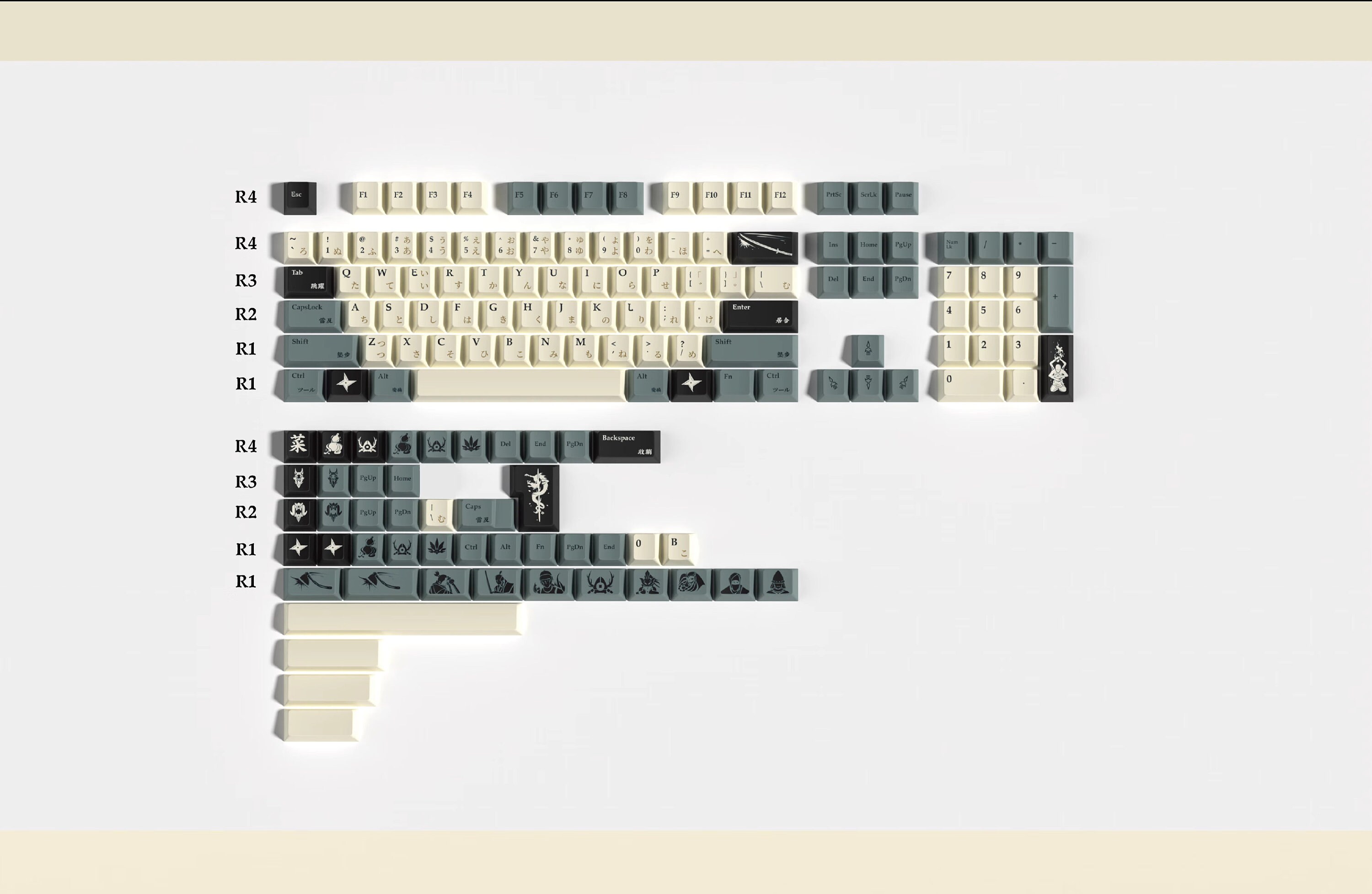 Kawaii Gaming Samurai Themed Keycaps PBT 151 Set Cherry Profile for Mechanical Keyboards - Etsy