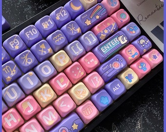 Kawaii Gaming Nighty Bunnies Themed Keycaps PBT 138 Set SOA Profile for ...