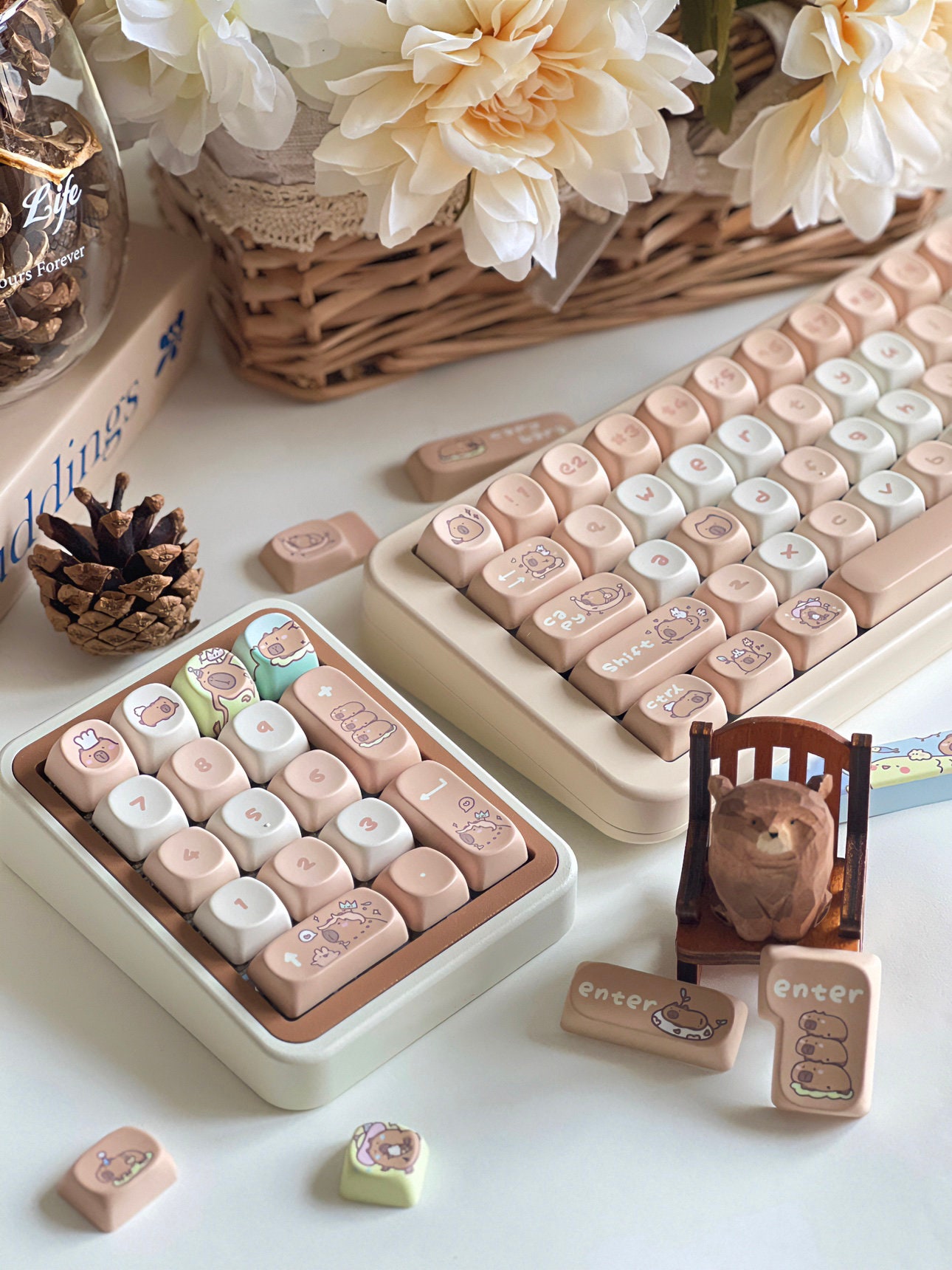 Kawaii Gaming Cute Capybara Themed Keycaps PBT 143 Set SOA Profile for ...