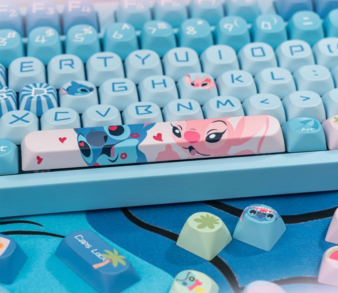 Kawaii Gaming Cartoon Stitch and Angel Love Inspired Keycaps PBT 142 ...