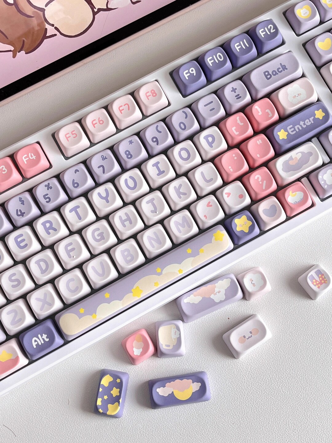 Kawaii Gaming Nighty Bunnies Themed Keycaps PBT 138 Set SOA Profile for ...