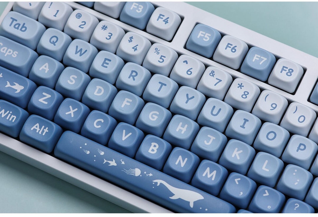 Kawaii Gaming Simple Blue Whale Themed Keycaps PBT 136 Set MOA Profile ...
