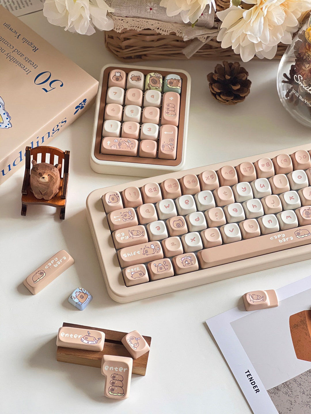 Kawaii Gaming Cute Capybara Themed Keycaps PBT 143 Set SOA Profile for ...