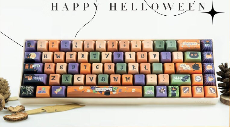 Kawaii Gaming Halloween Kitty Keycaps PBT 108 Set SA Profile for ...