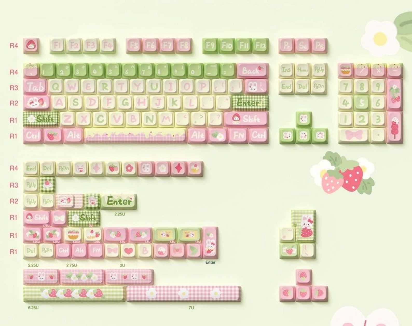 Kawaii Gaming Strawberry Milk Bunny Themed Keycaps PBT 158 Set MDA or ...