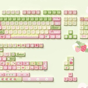 Kawaii Gaming Strawberry Milk Bunny Themed Keycaps PBT 158 Set MDA or ...