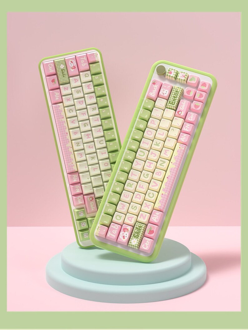 Kawaii Gaming Strawberry Milk Bunny Themed Keycaps PBT 158 Set MDA or ...