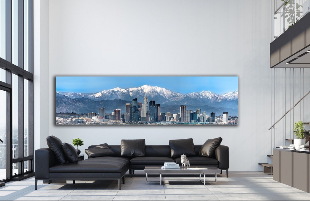 Los Angeles Panorama Wall Art: Downtown LA Skyline, Mountain Backdrop ...