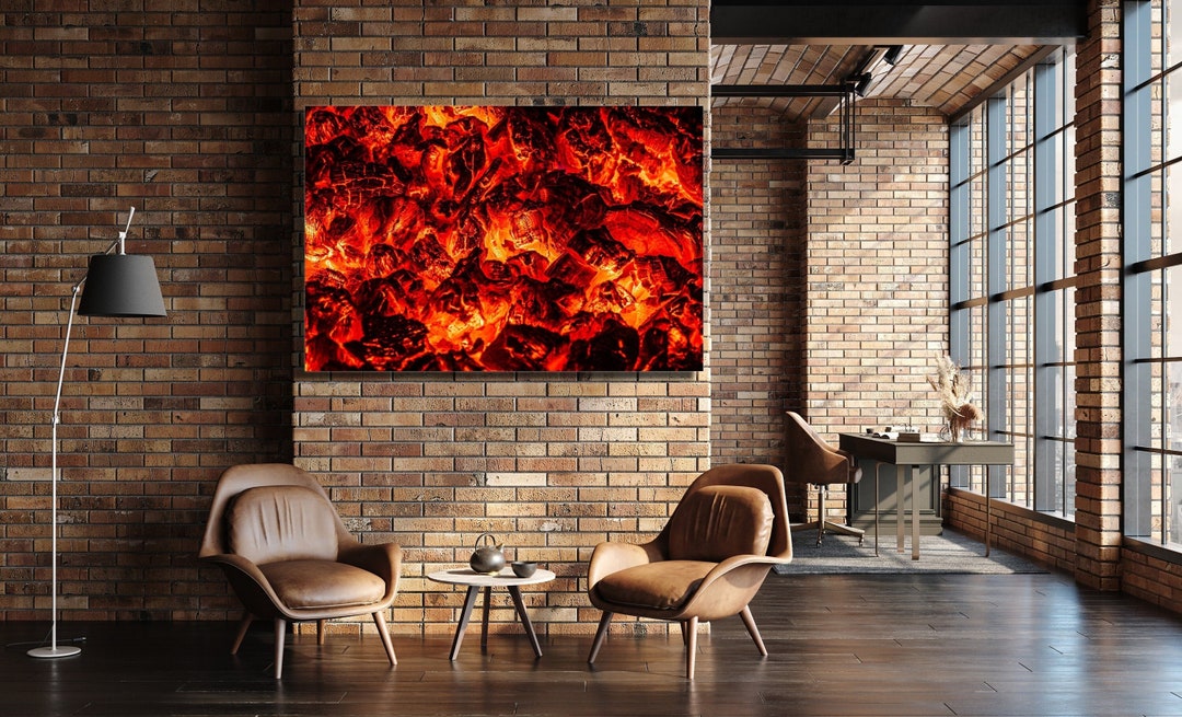 Wood Burning Fire Wall Decor Canvas Print Interior Design Fine Art ...