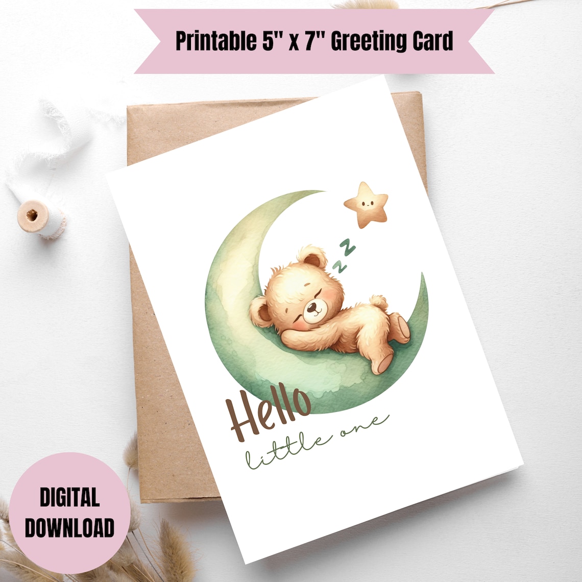 Printable Welcome Baby Card Printable Baby Shower Card Greeting Card ...