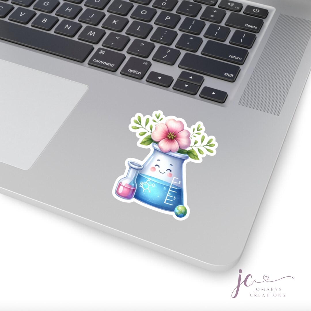 Floral Science Beaker Sticker, Science Stickers, Cute Chemistry ...