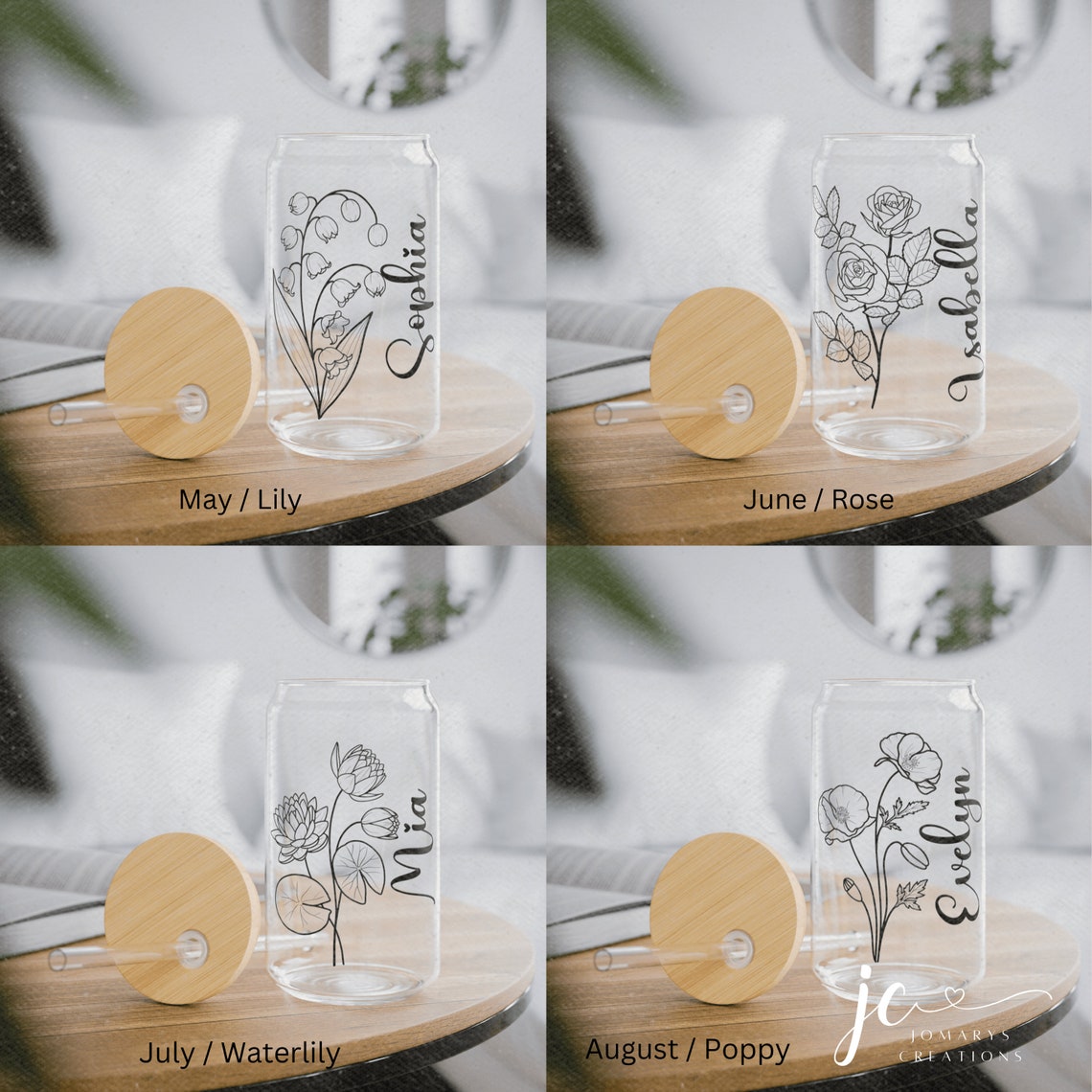 Personalized Birth Flower Glass Can Tumbler, Personalized Iced Coffee ...