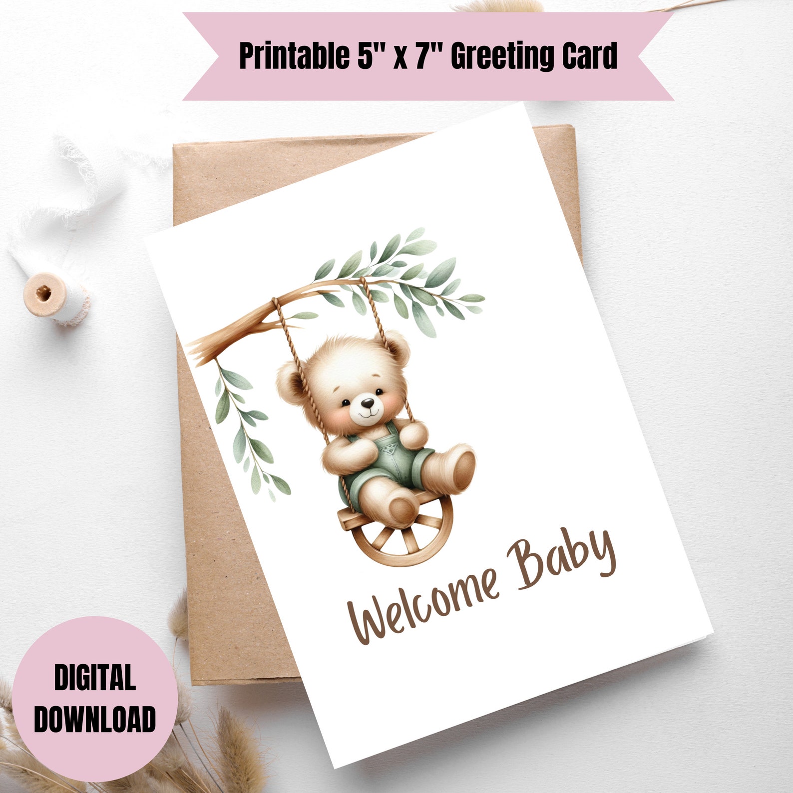 Printable Welcome Baby Card Printable Baby Shower Card Greeting Card ...