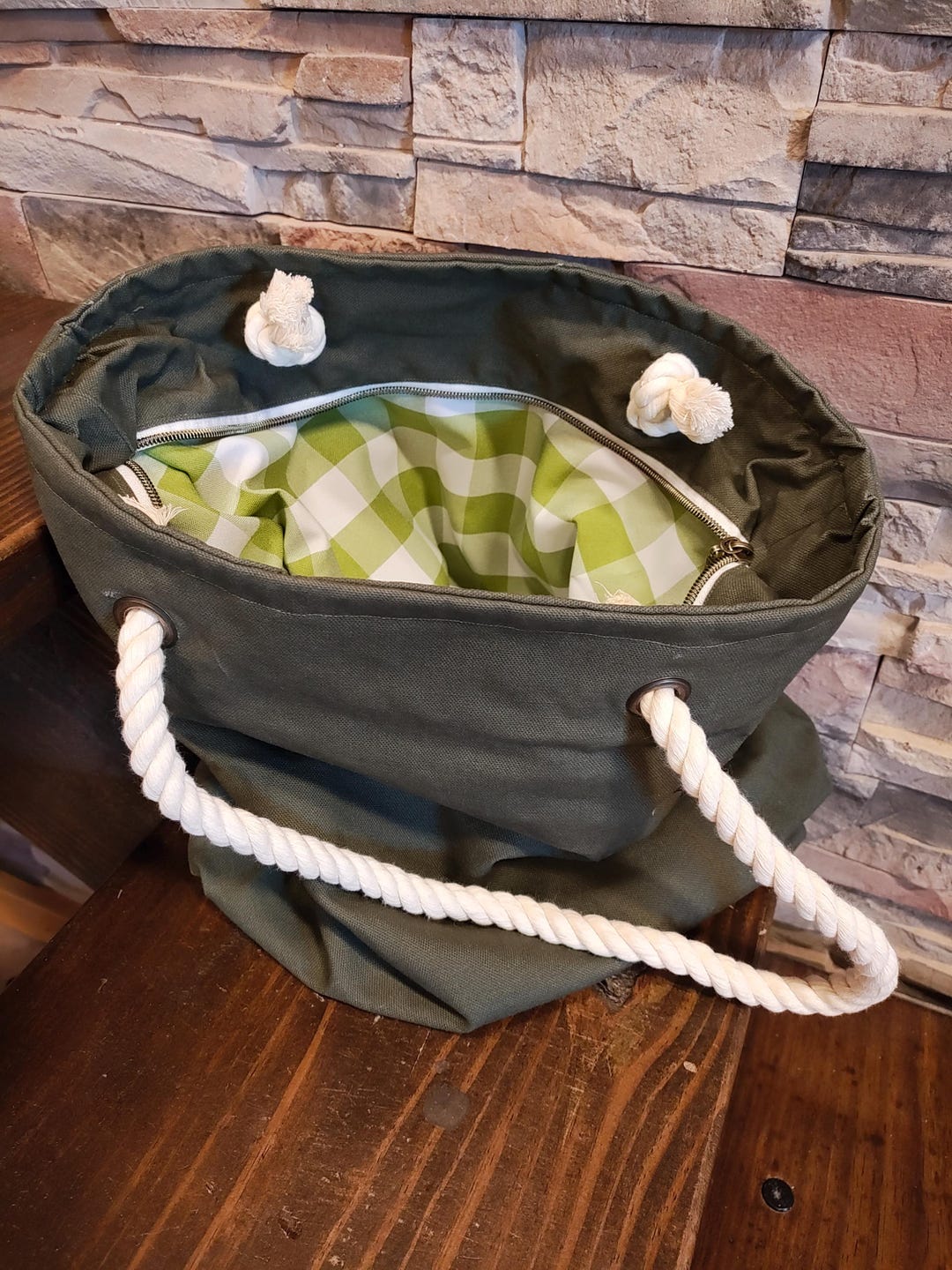 Canvas Rope Handle Bag - Tote Bag W/ Zipper - Handmade in USA - Rope ...
