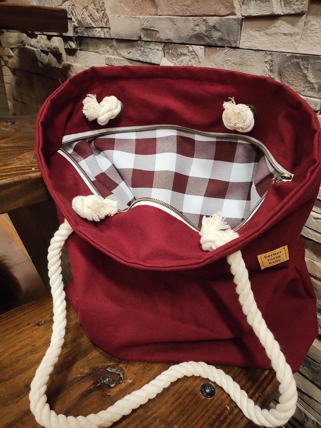 Canvas Rope Handle Bag - Tote Bag W/ Zipper - Handmade in USA - Rope ...