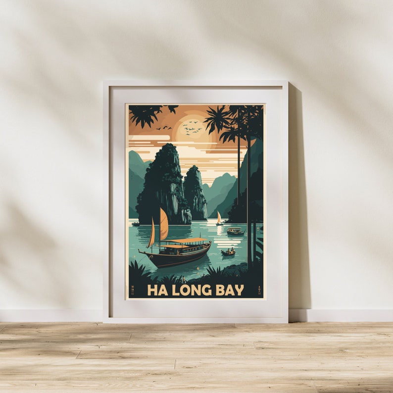 Retro Print Ha Long Bay | Midcentury Poster Vietnam | Digital Print ...
