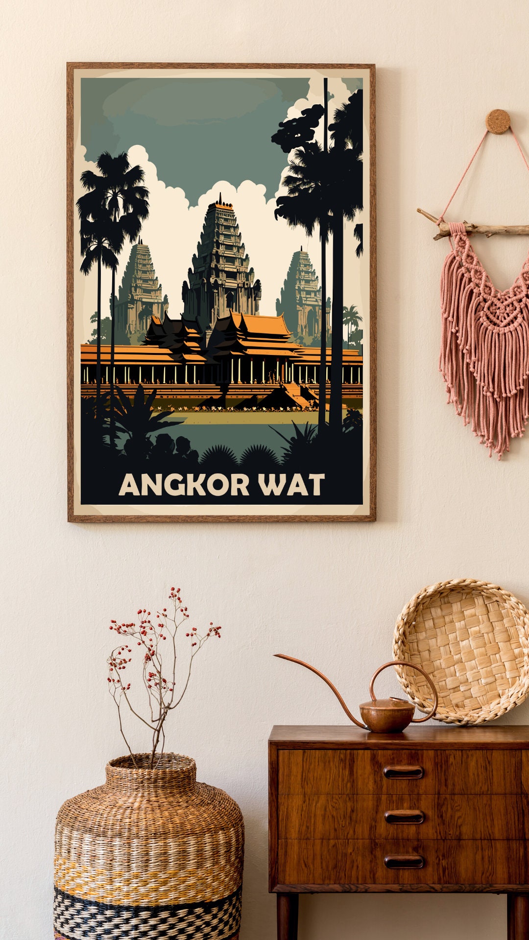 Retro Print Angkor Wat | Midcentury Poster Temple| Digital Print Design ...