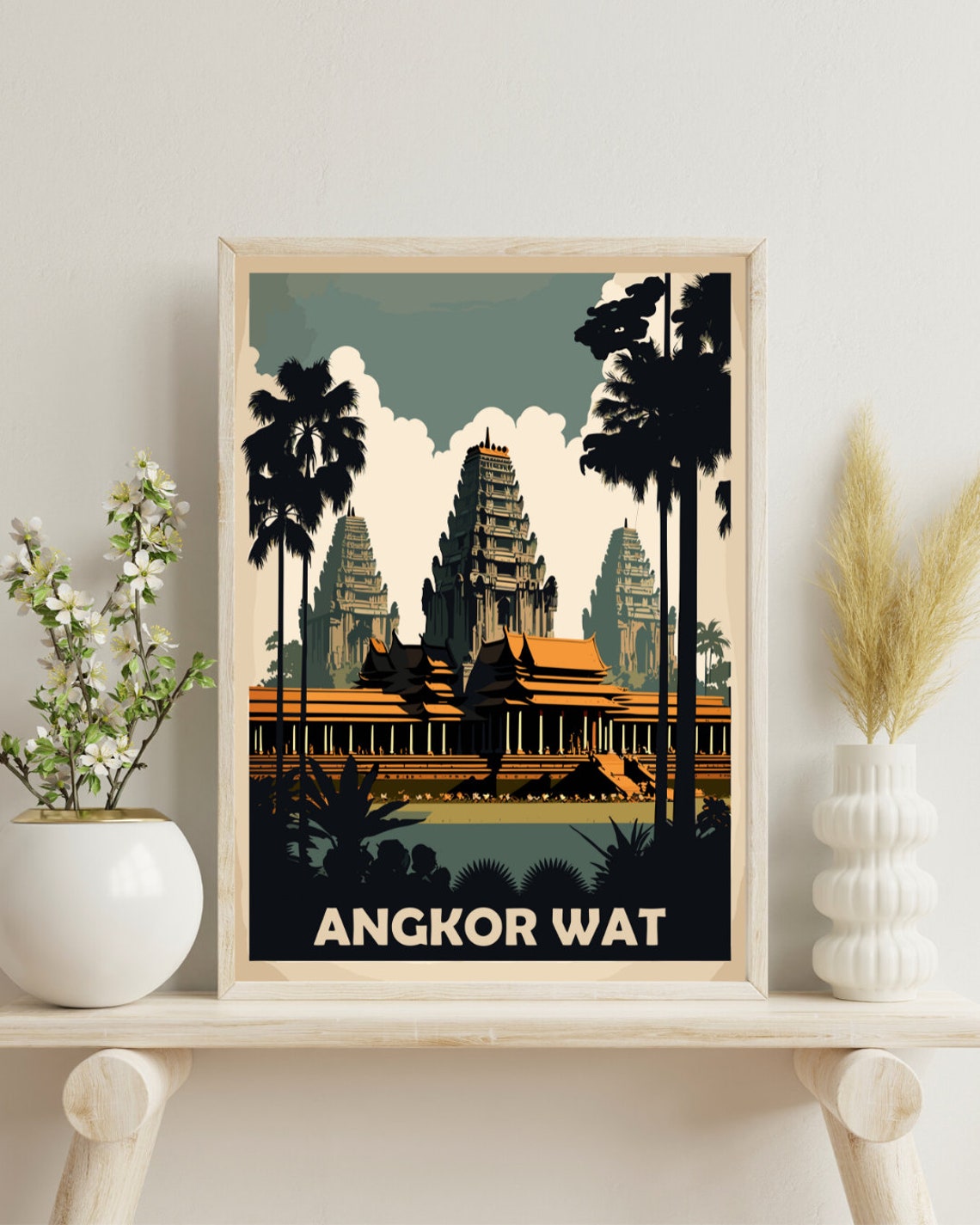 Retro Print Angkor Wat | Midcentury Poster Temple| Digital Print Design ...