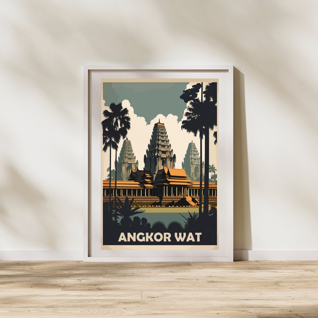 Retro Print Angkor Wat | Midcentury Poster Temple| Digital Print Design ...