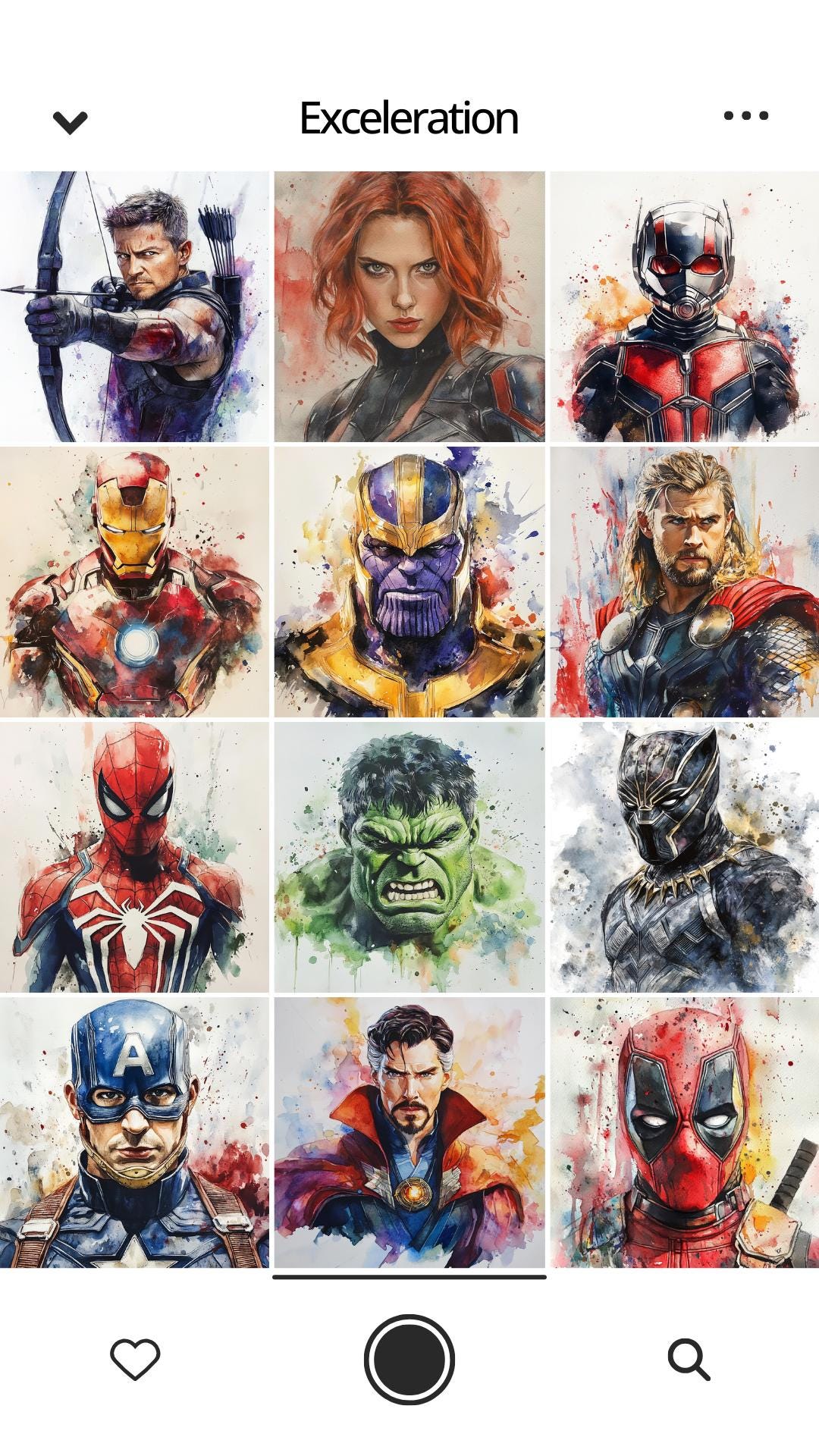 Marvel Avengers Characters | Watercolor Graphics | Set of 12 Prints ...