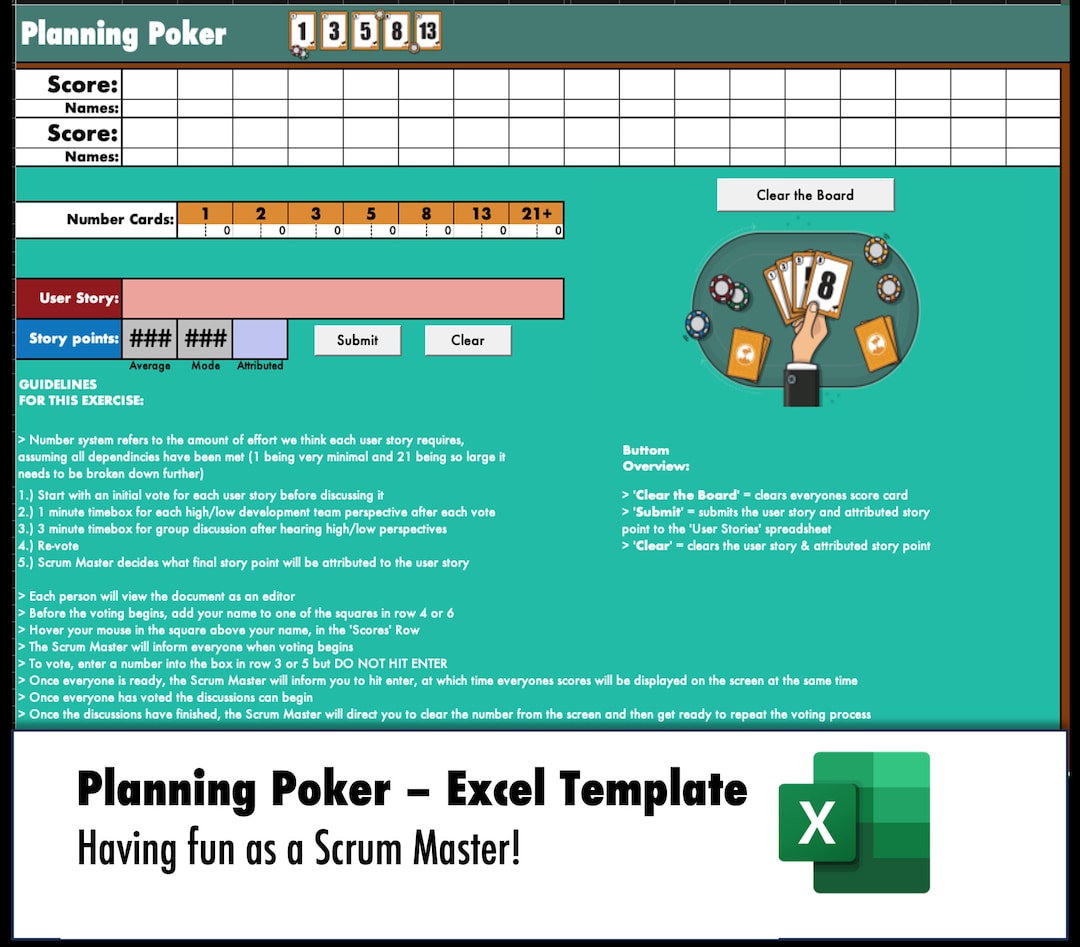 Planning Poker for Scrum Easy-to-use Excel Template - Etsy