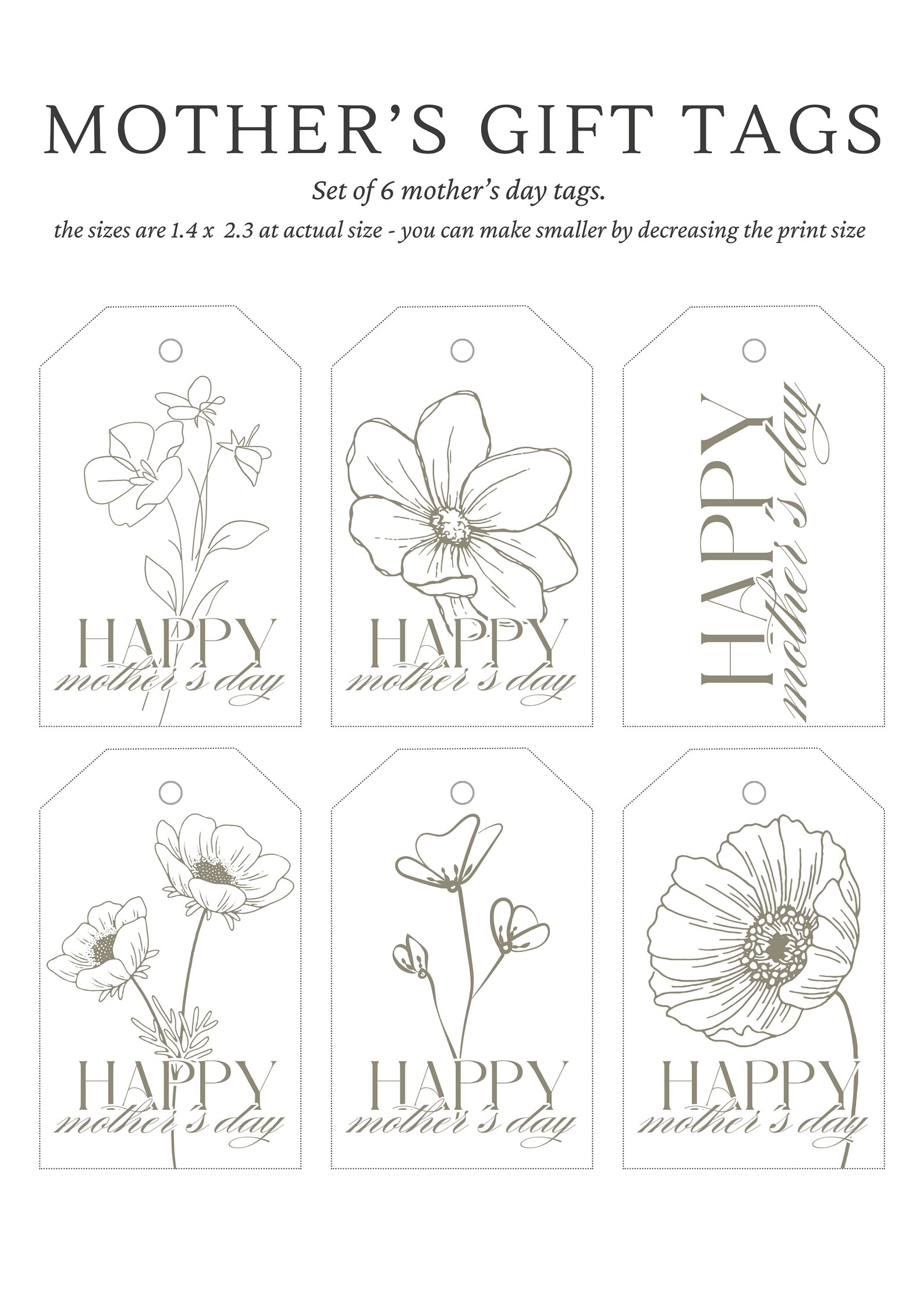 Mothers Day Gift Tags, Printable Mothers Day Floral Favor Tags, Flower ...