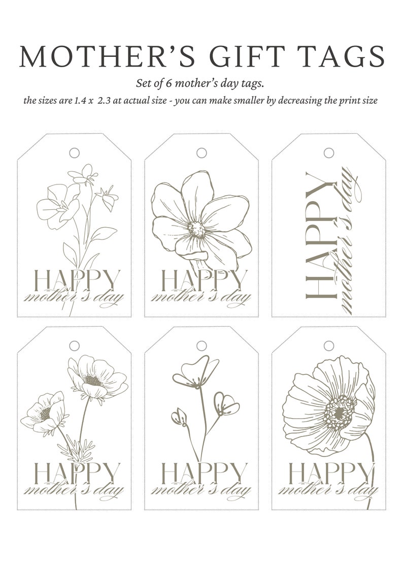 Mothers Day Gift Tags, Printable Mothers Day Floral Favor Tags, Flower ...