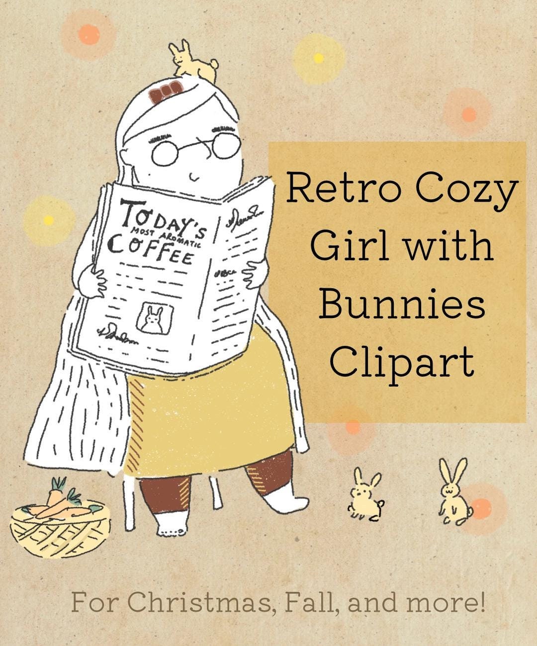 Retro Reading Newspaper Girl Clipart, Girl With Little Bunnies Clipart ...