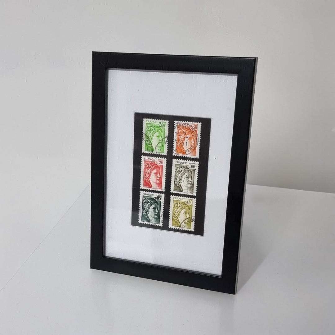Vintage French Stamp Wall Art - Elegant Framed Collection - Unique Gift ...