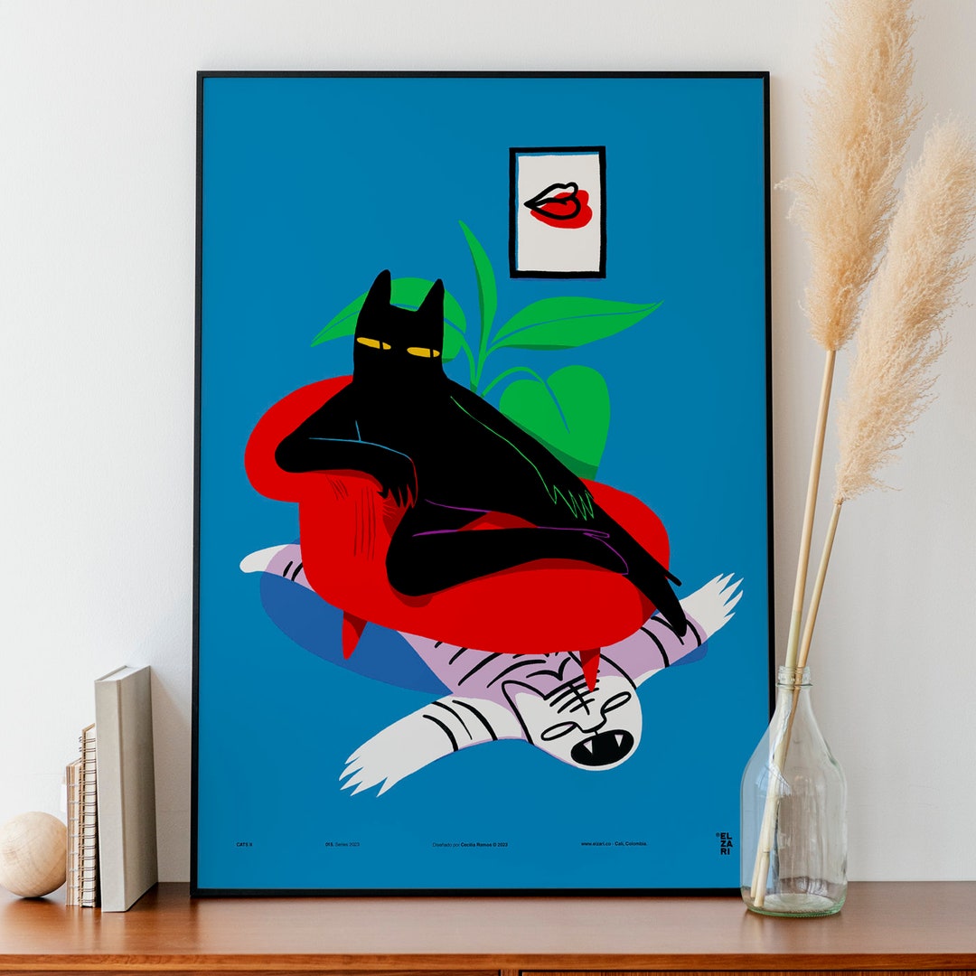 Funny Cat Wall Poster in Giclée - Etsy