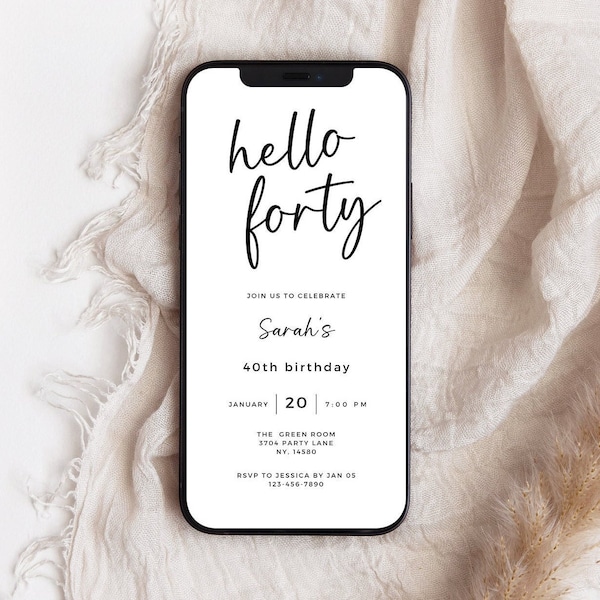 Digital Hello 40th Birthday Invitation - Etsy
