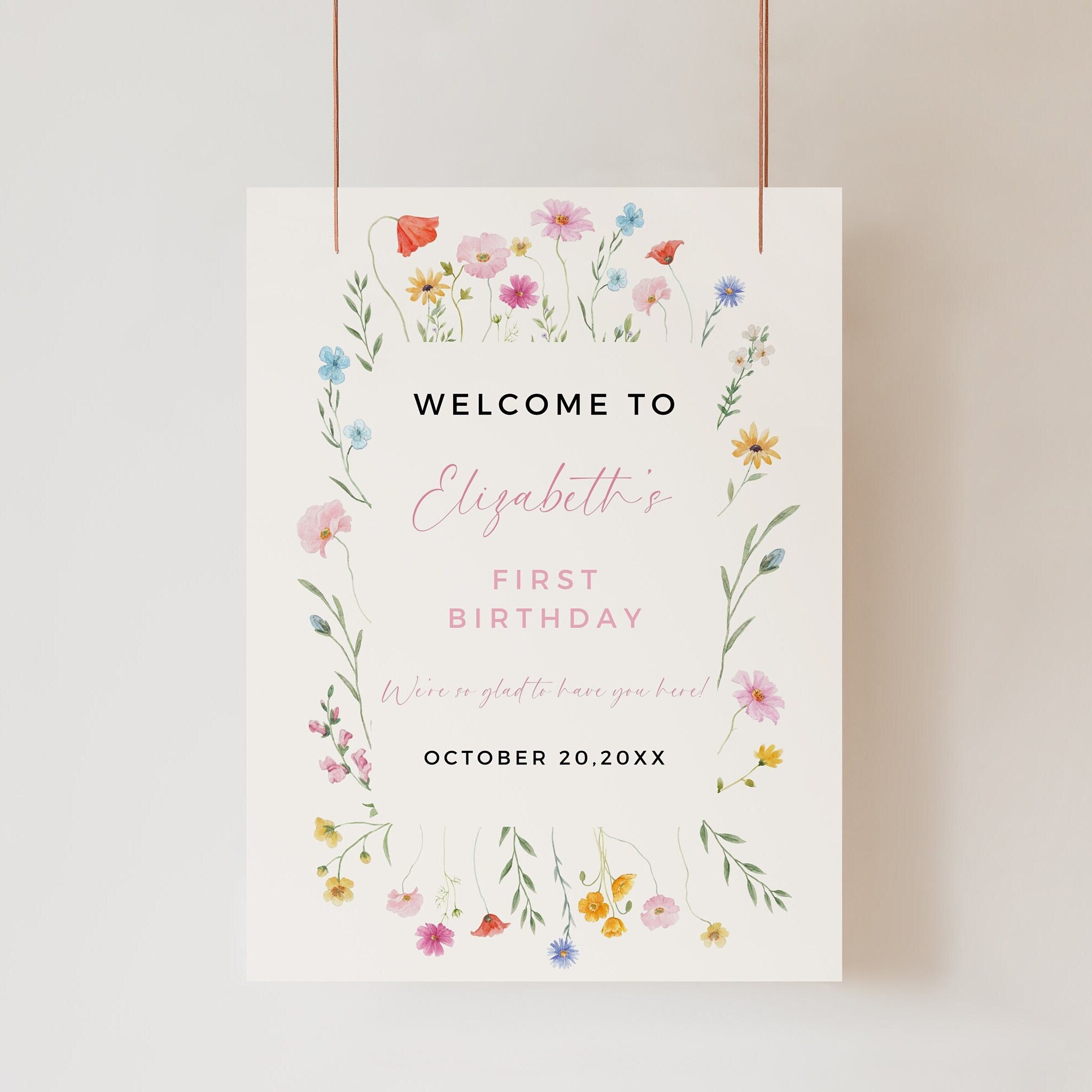 Wildflower First Birthday Welcome Sign, Welcome Poster, Garden Party ...